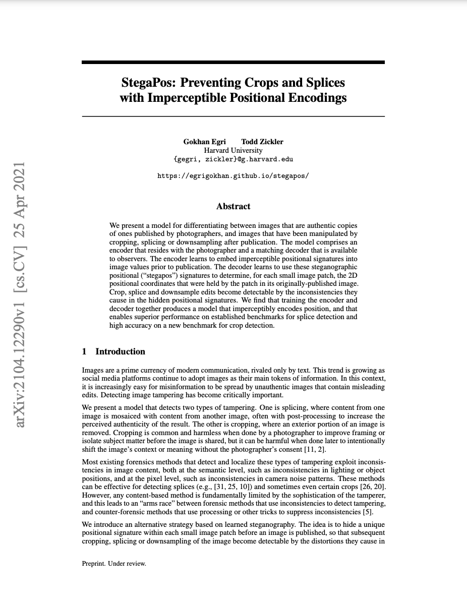 StegaPos: Preventing Crops and Splices with Imperceptible Positional ... StegaPos: Preventing Crops and Splices with Imperceptible Positional ...